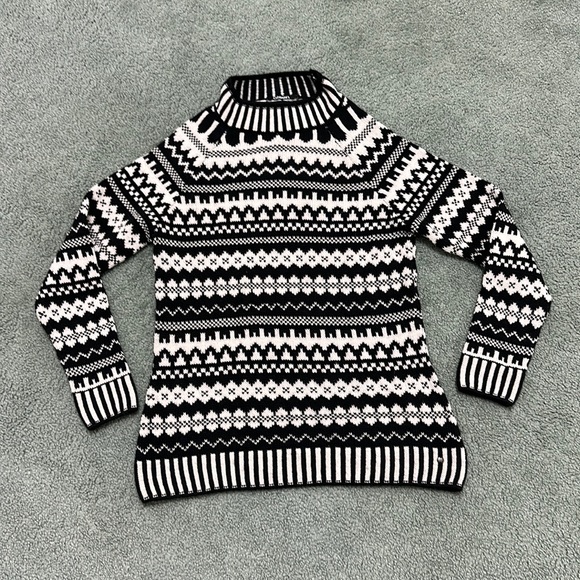 Olsen | Sweaters | Olsen Europe Black And White Fair Isle Mock Neck ...